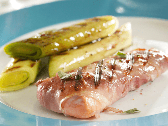 Zalmpakketje met Ardennerham en gegrilde prei - Keurslager